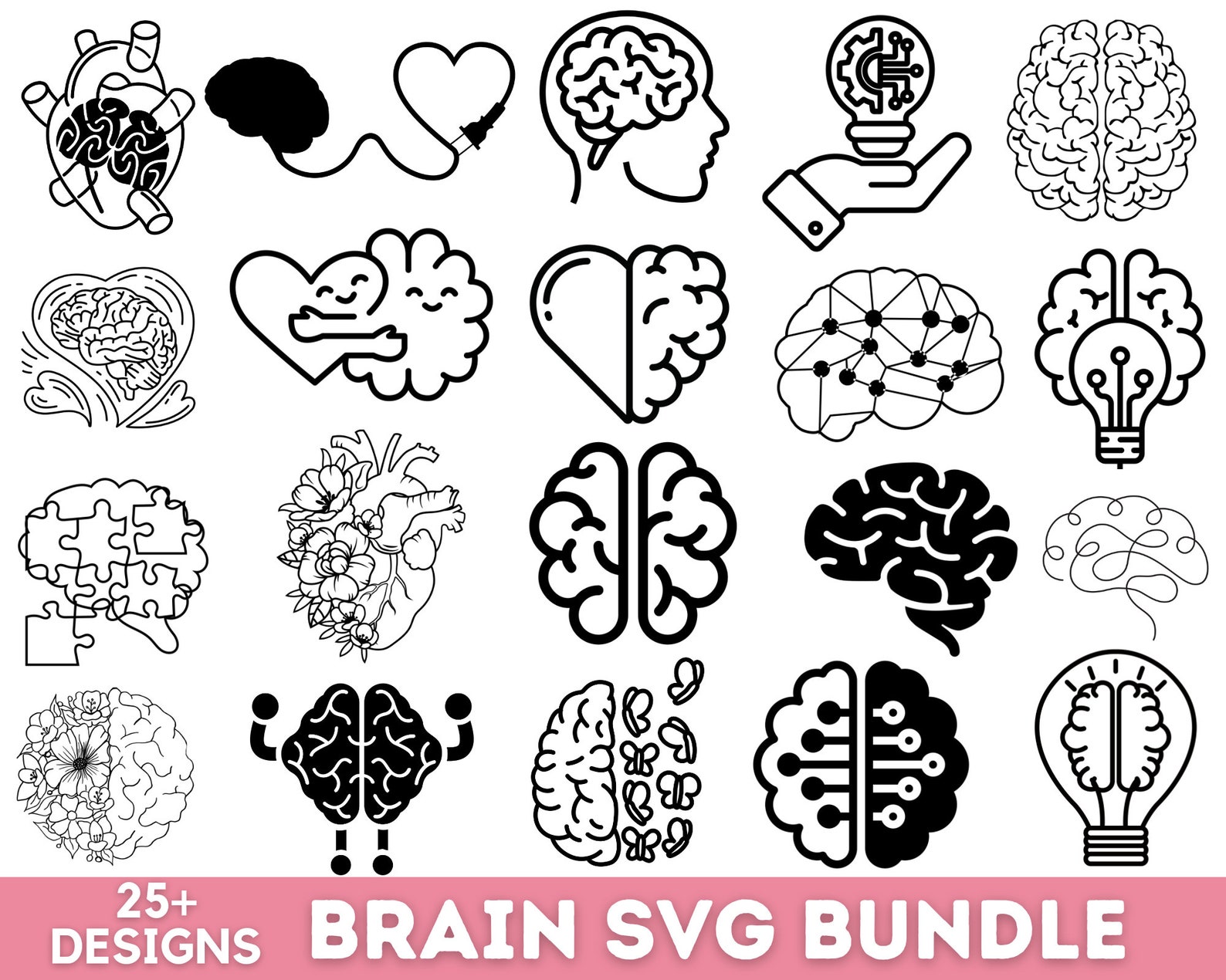 25 Designs Brain Svg Bundle, Brain Png Bundle, Brain Clipart, Brain ...