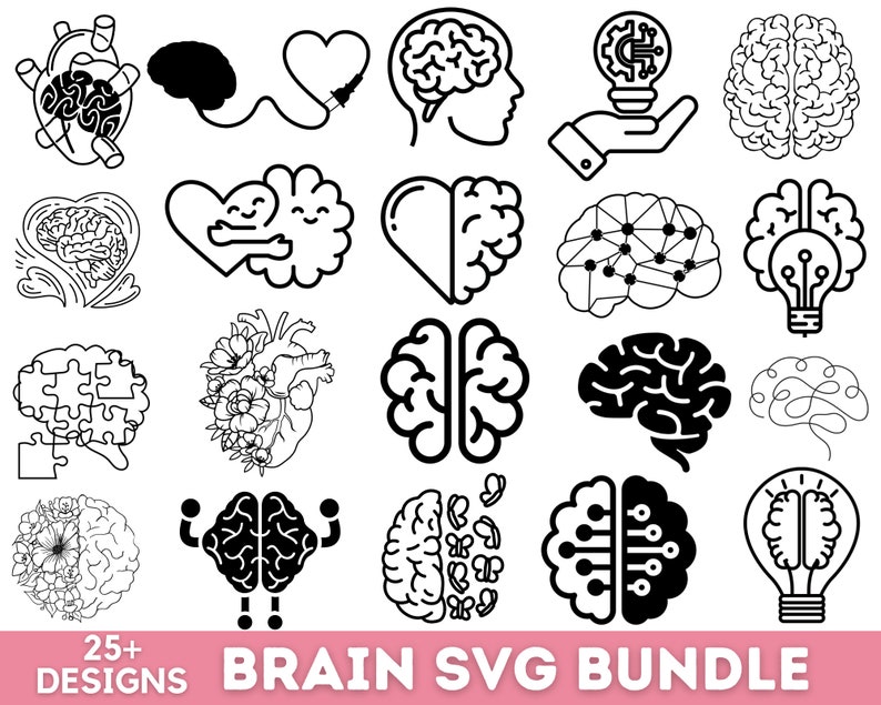 25 Designs Brain Svg Bundle, Brain Png Bundle, Brain Clipart, Brain ...