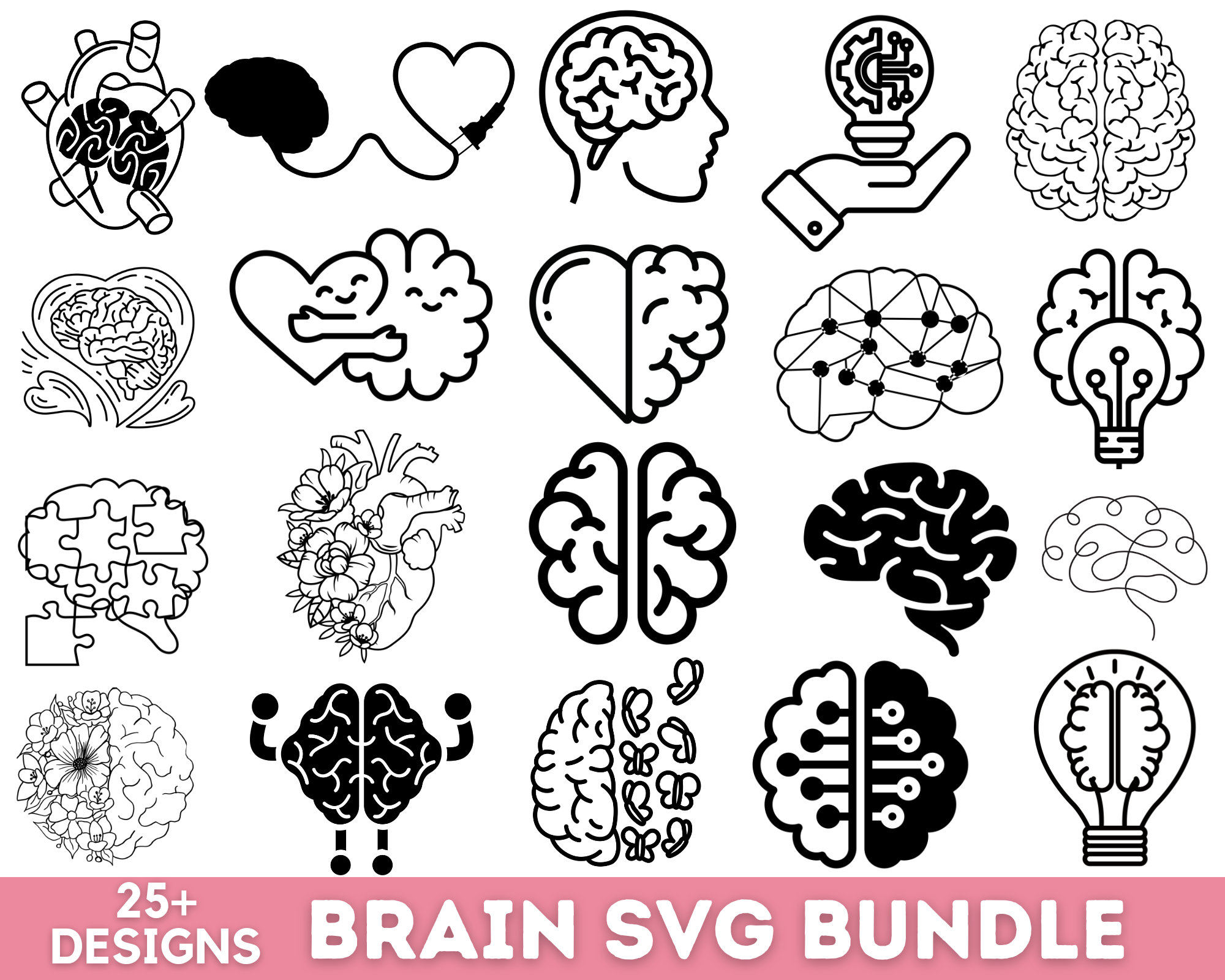 25 Designs Brain Svg Bundle, Brain Png Bundle, Brain Clipart, Brain ...