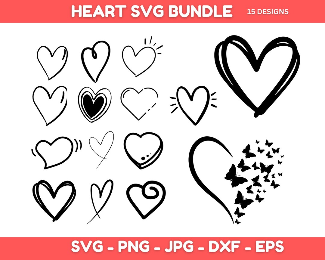 Heart Svg Bundle, Heart Svg, Hand Drawn Heart Svg, Open Heart Svg ...