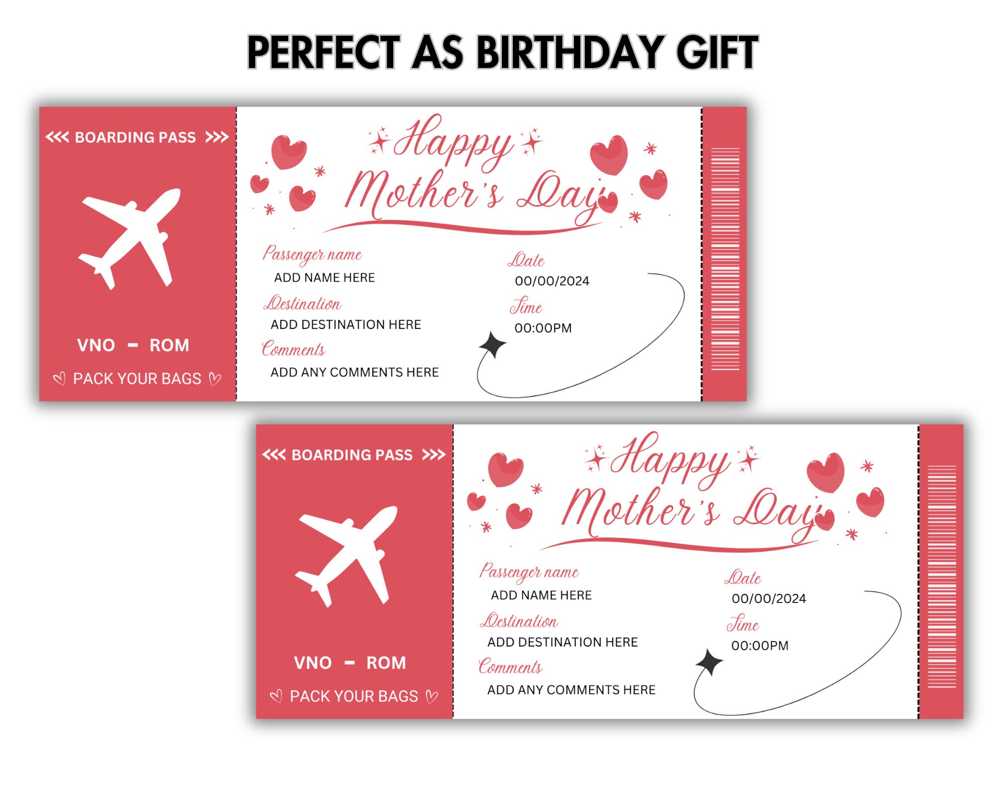 Editable Mothers Day Boarding Pass Ticket Template, Mothers Day Gift ...