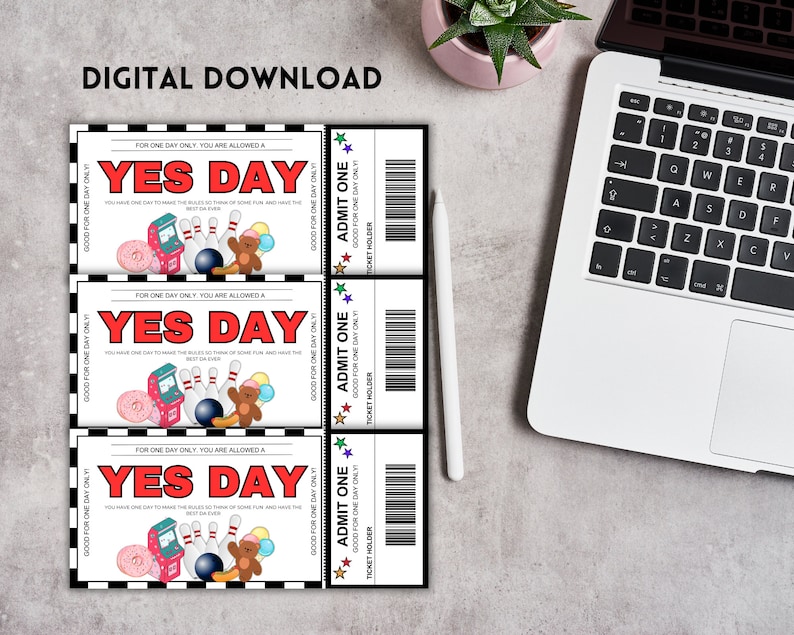 Printable Yes Day Ticket Template, Yes Day Voucher, Yes Day Gift Ticket ...