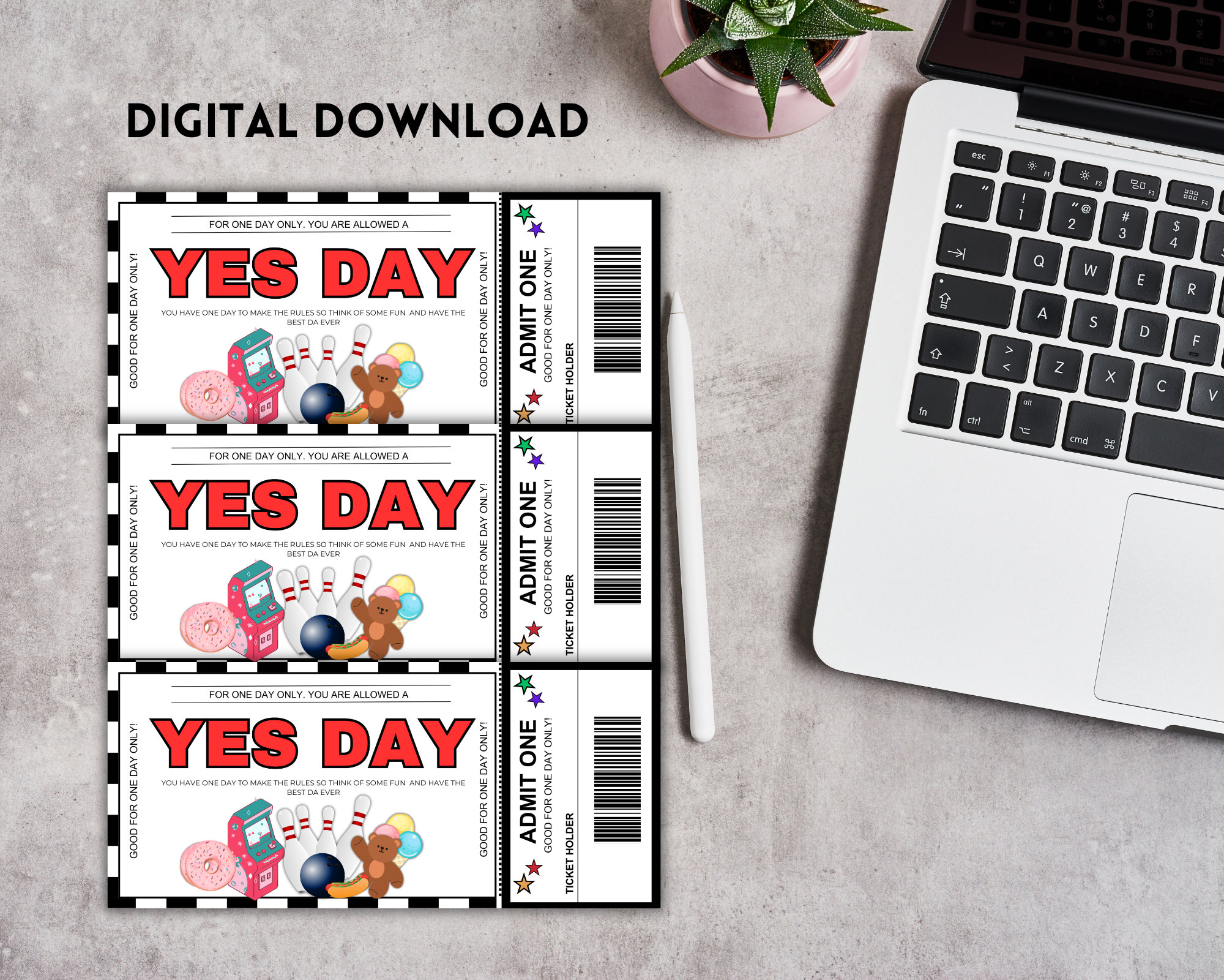 Printable Yes Day Ticket Template, Yes Day Voucher, Yes Day Gift Ticket ...
