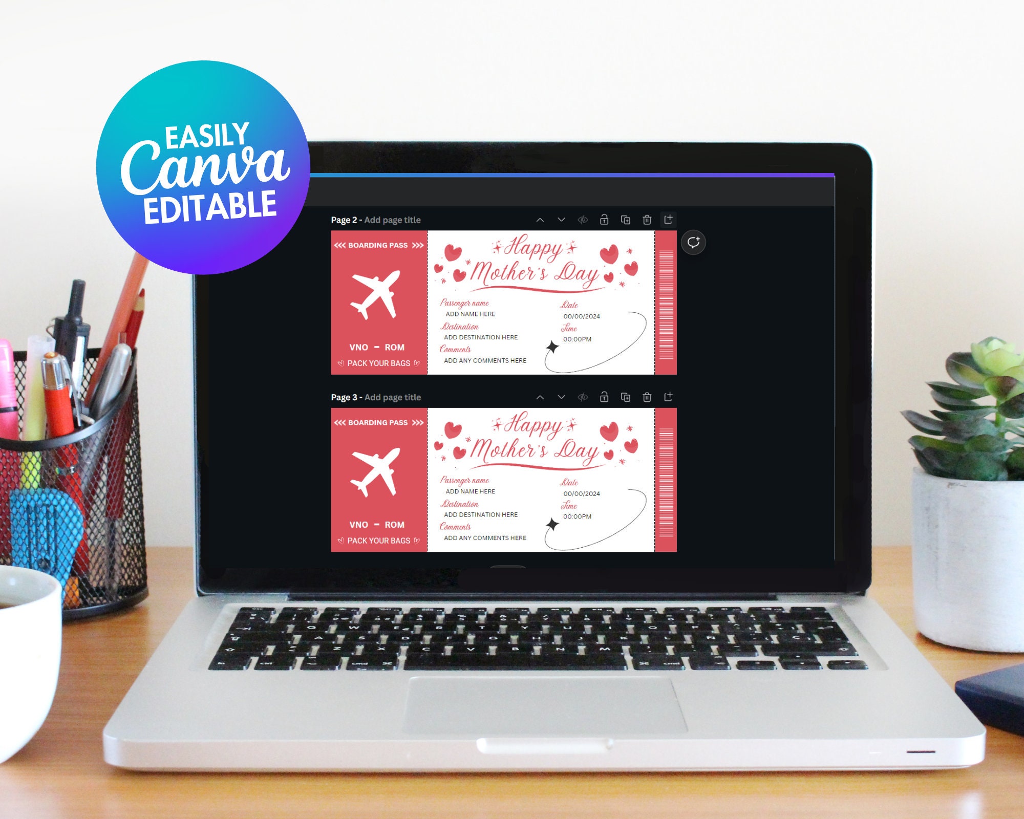 Editable Mothers Day Boarding Pass Ticket Template, Mothers Day Gift ...