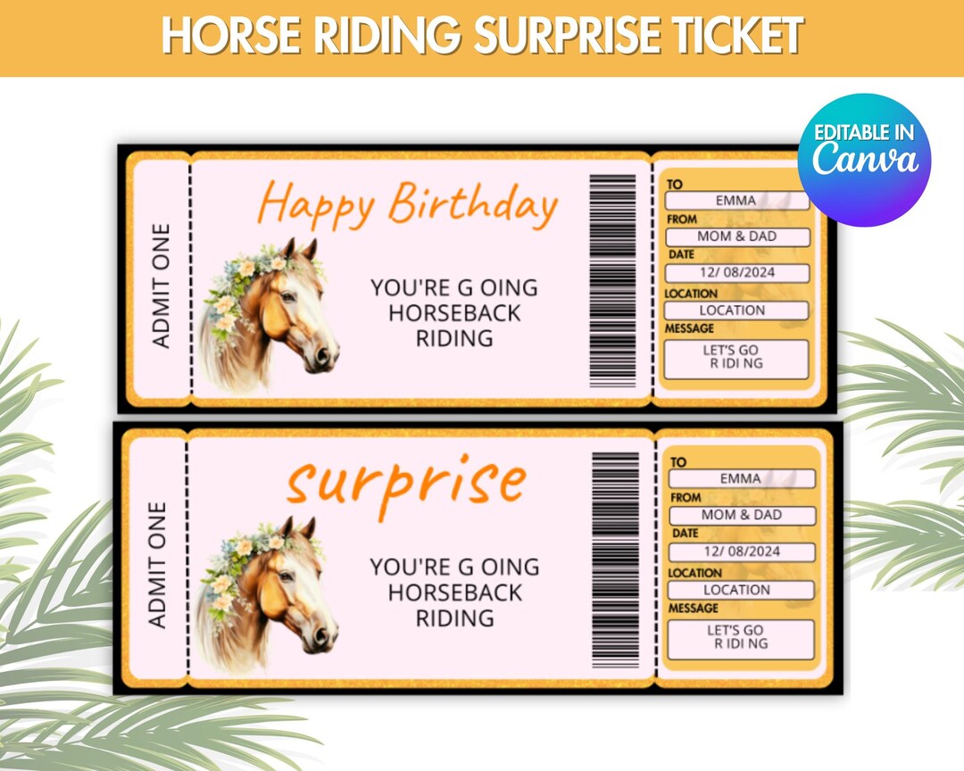 Printable Horse Riding Surprise Ticket, Horseback Riding Ticket ...