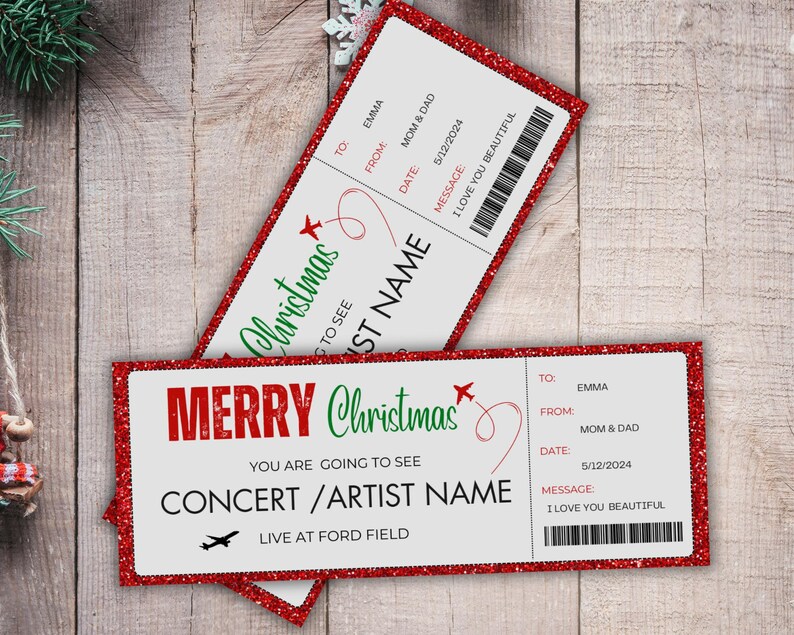 Merry Christmas Ticket Template, Editable Christmas Ticket, Christmas ...