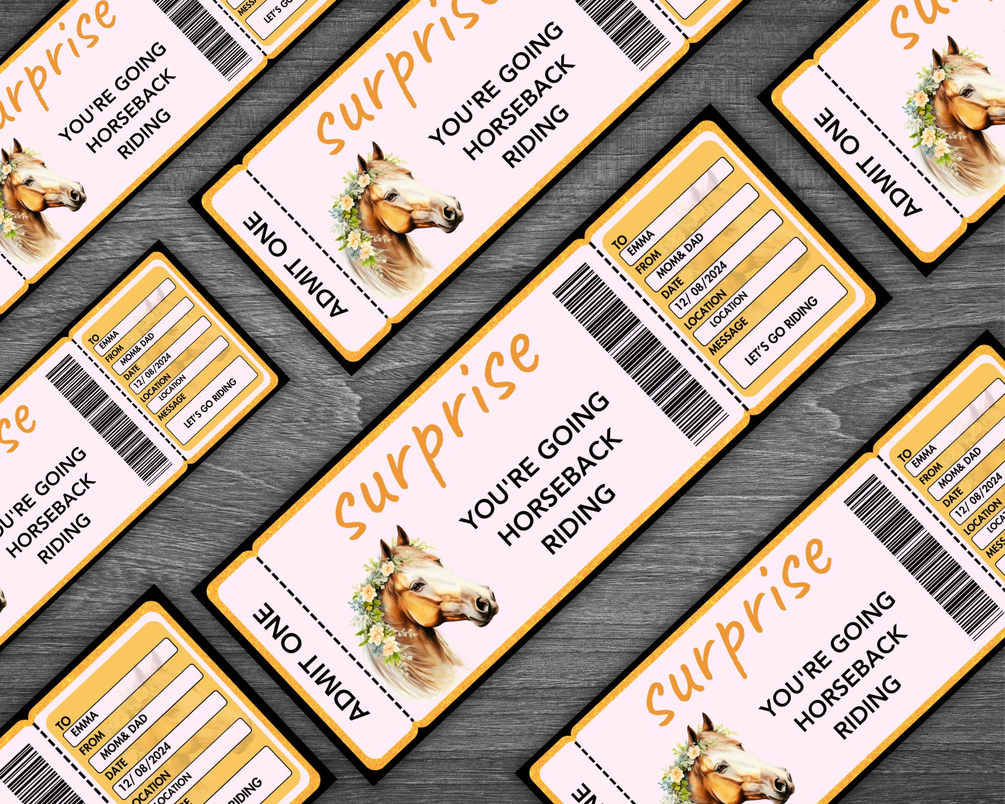 Printable Horse Riding Surprise Ticket, Horseback Riding Ticket, Ticket ...