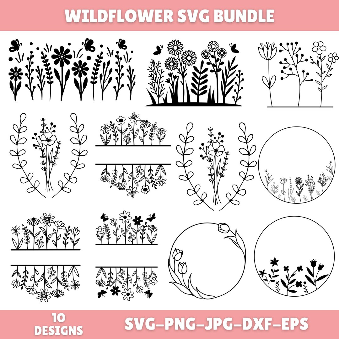 Wildflowers Svg Bundle, Botanical Plant Name Monogram Frames Svg ...