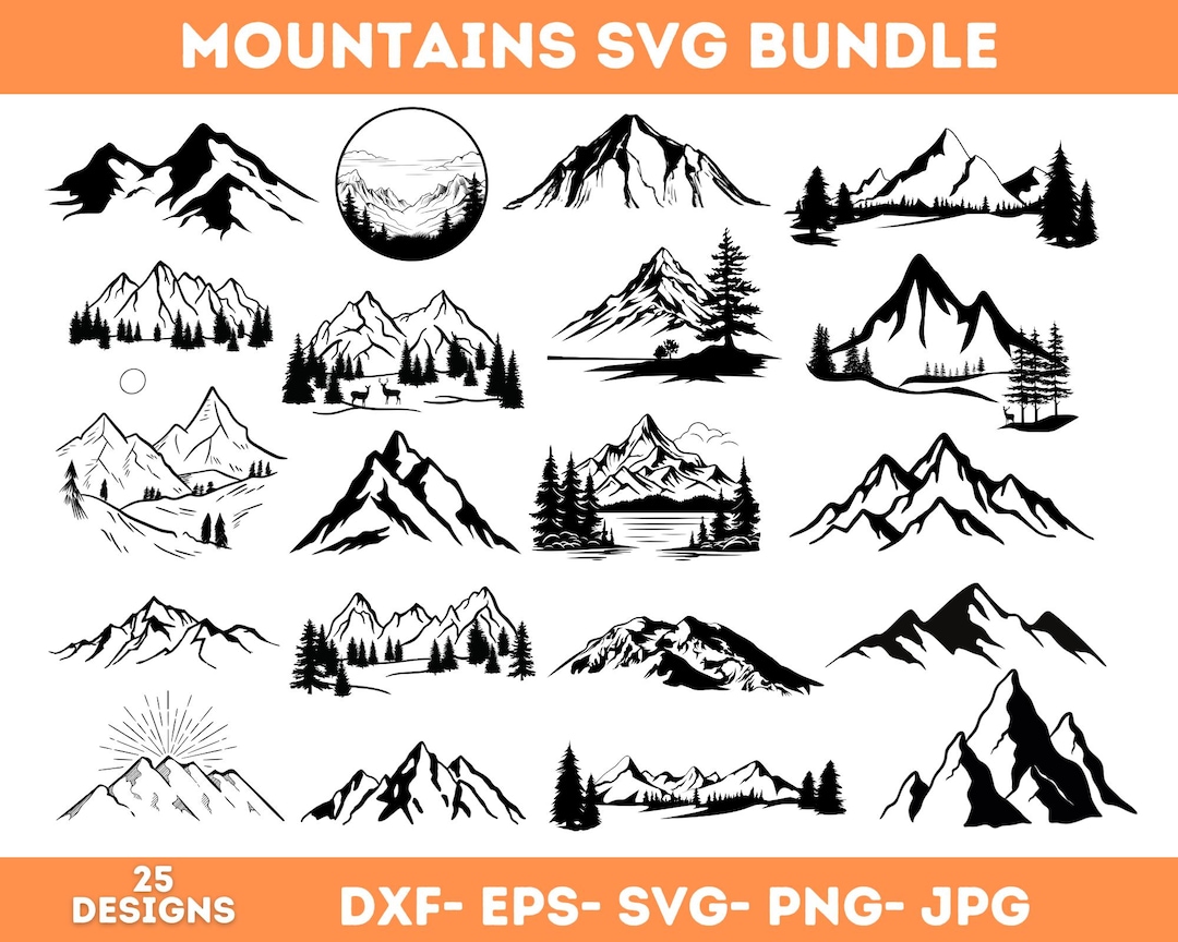 Mountains Svg Bundle, Mountain Hand Drawn, Mountain Png, Forest Tree ...