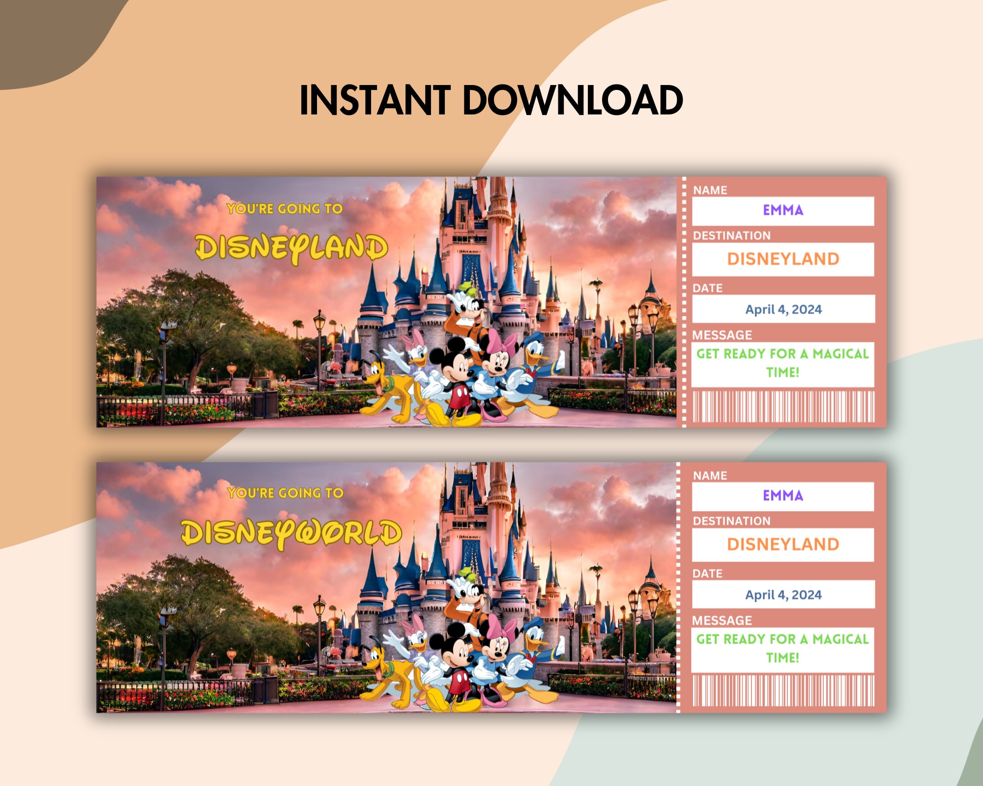 Printable Disneyland Surprise Trip Ticket Template, Surprise Reveal ...