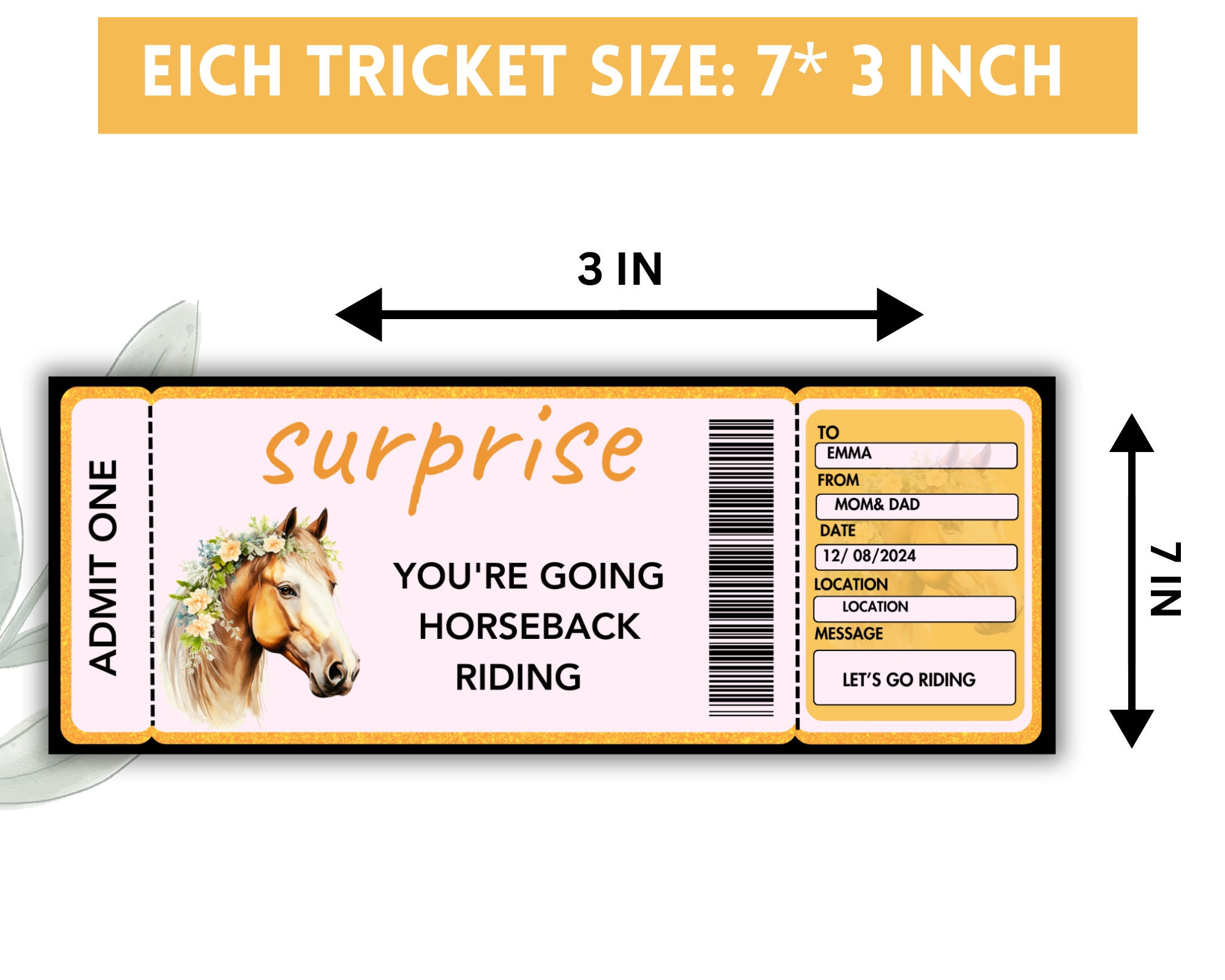 Printable Horse Riding Surprise Ticket, Horseback Riding Ticket, Ticket ...