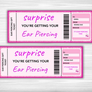 Printable Ear Piercing Ticket Template, Ear Piercing Ticket, Ears ...