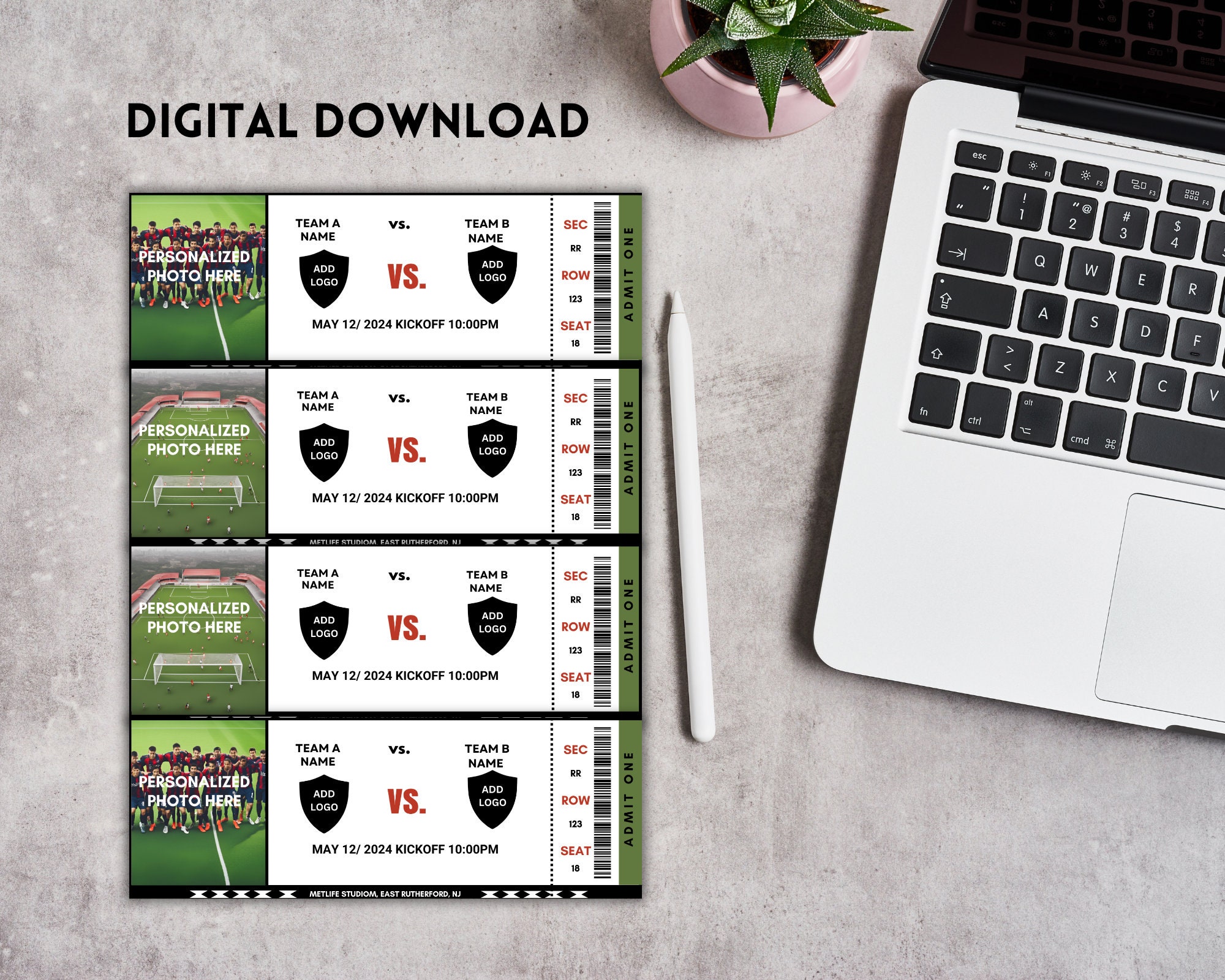 Customizable Football Ticket Template, Birthday Gift, Football Lovers ...