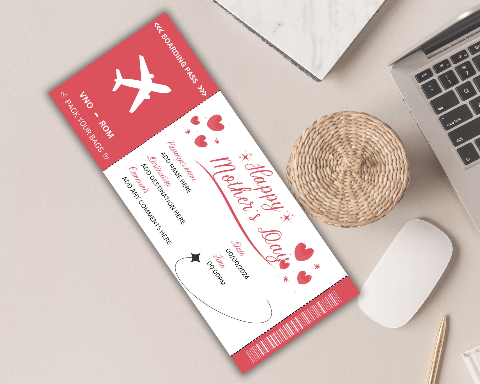 Editable Mothers Day Boarding Pass Ticket Template, Mothers Day Gift ...