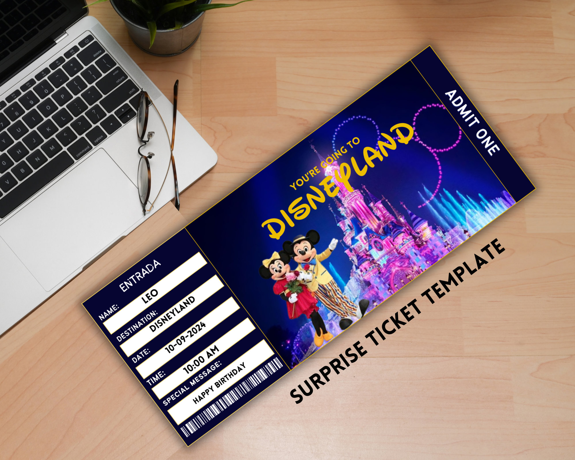 Printable Disneyland Surprise Trip Ticket Template, Surprise Reveal ...
