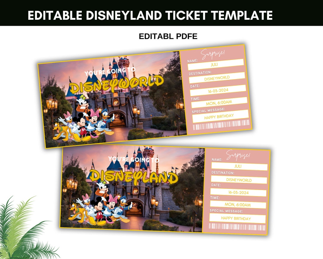 Printable Disneyland Surprise Trip Ticket Template, Surprise Reveal ...