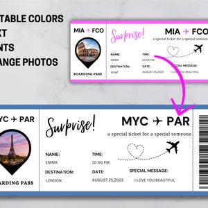 Editable Boarding Pass Template, Personalized Airline Ticket, Printable ...
