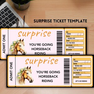 Printable Horse Riding Surprise Ticket, Horseback Riding Ticket, Ticket ...