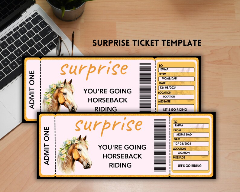 Printable Horse Riding Surprise Ticket, Horseback Riding Ticket, Ticket ...