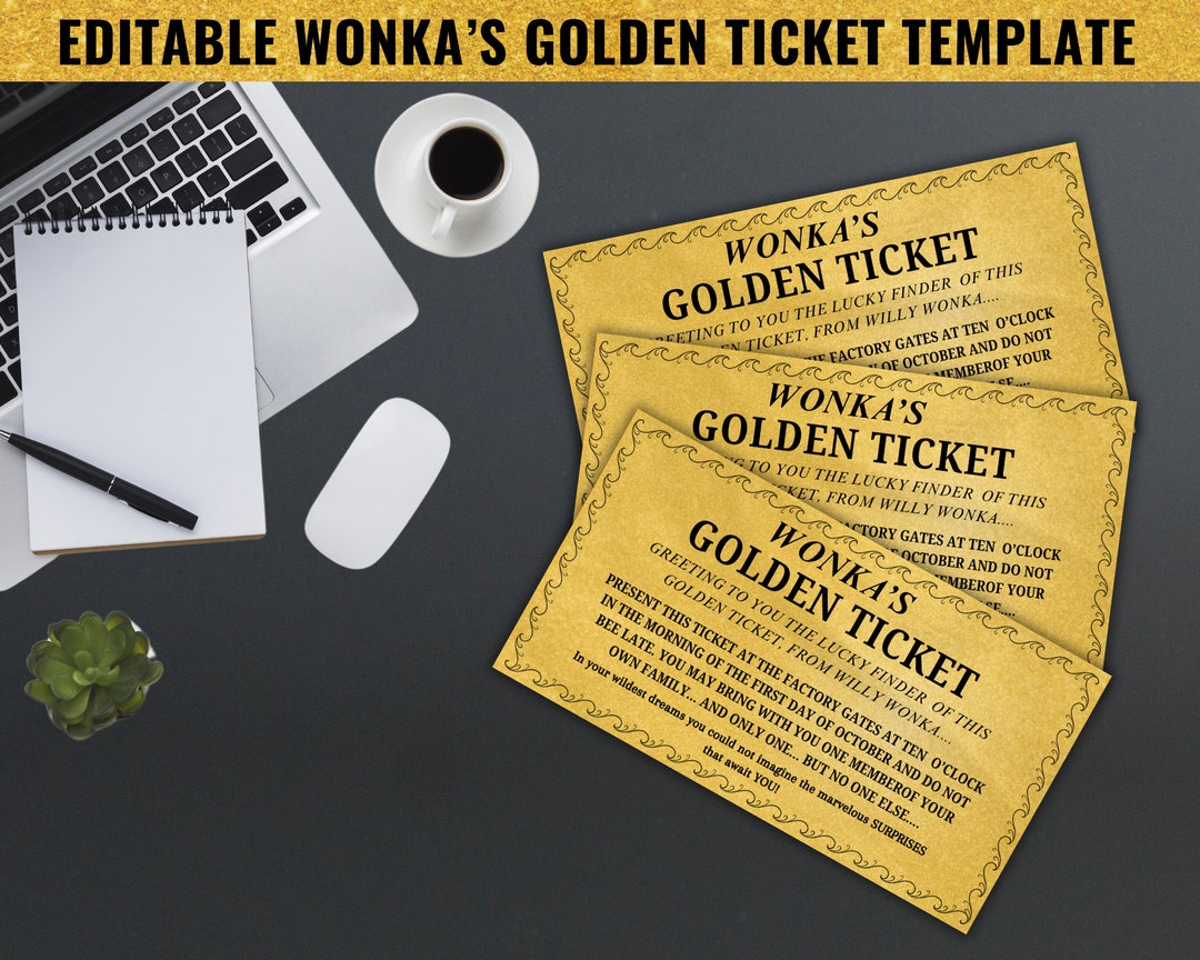 Printable Wonka's Golden Ticket Template, Ticket Template, Editable ...