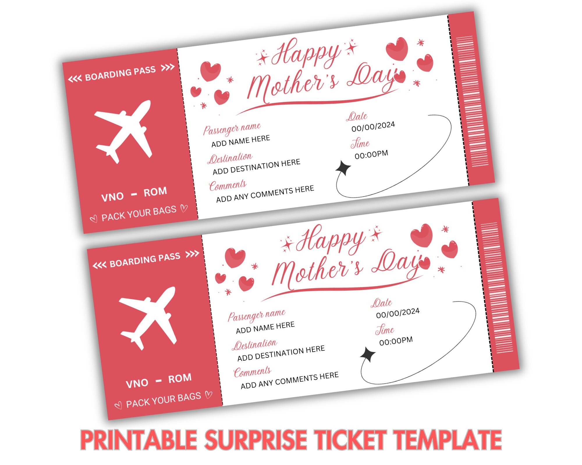 Editable Mothers Day Boarding Pass Ticket Template, Mothers Day Gift ...