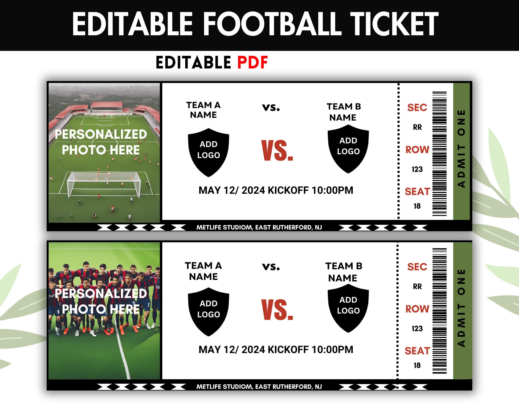 Customizable Football Ticket Template, Birthday Gift, Football Lovers ...