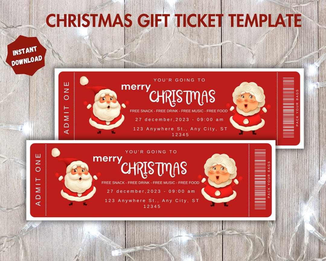 Merry Christmas Ticket Template, Editable Christmas Ticket, Christmas ...