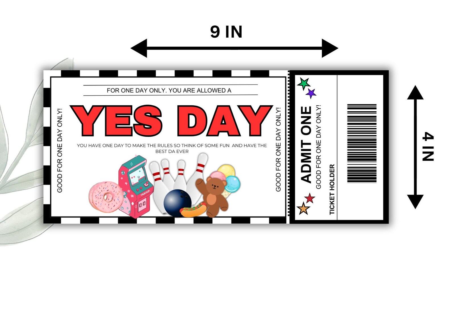 Printable Yes Day Ticket Template, Yes Day Voucher, Yes Day Gift Ticket ...