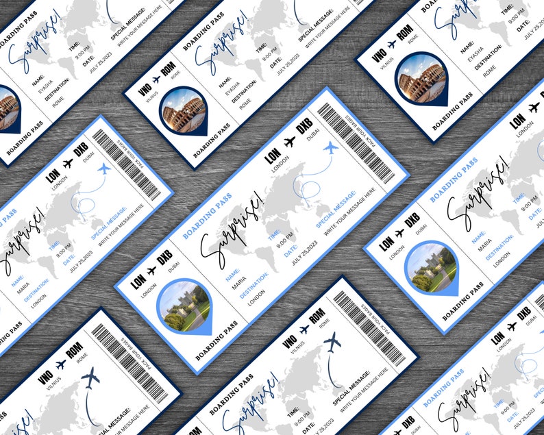 Editable Boarding Pass Template, Printable Personalized Airline Ticket ...