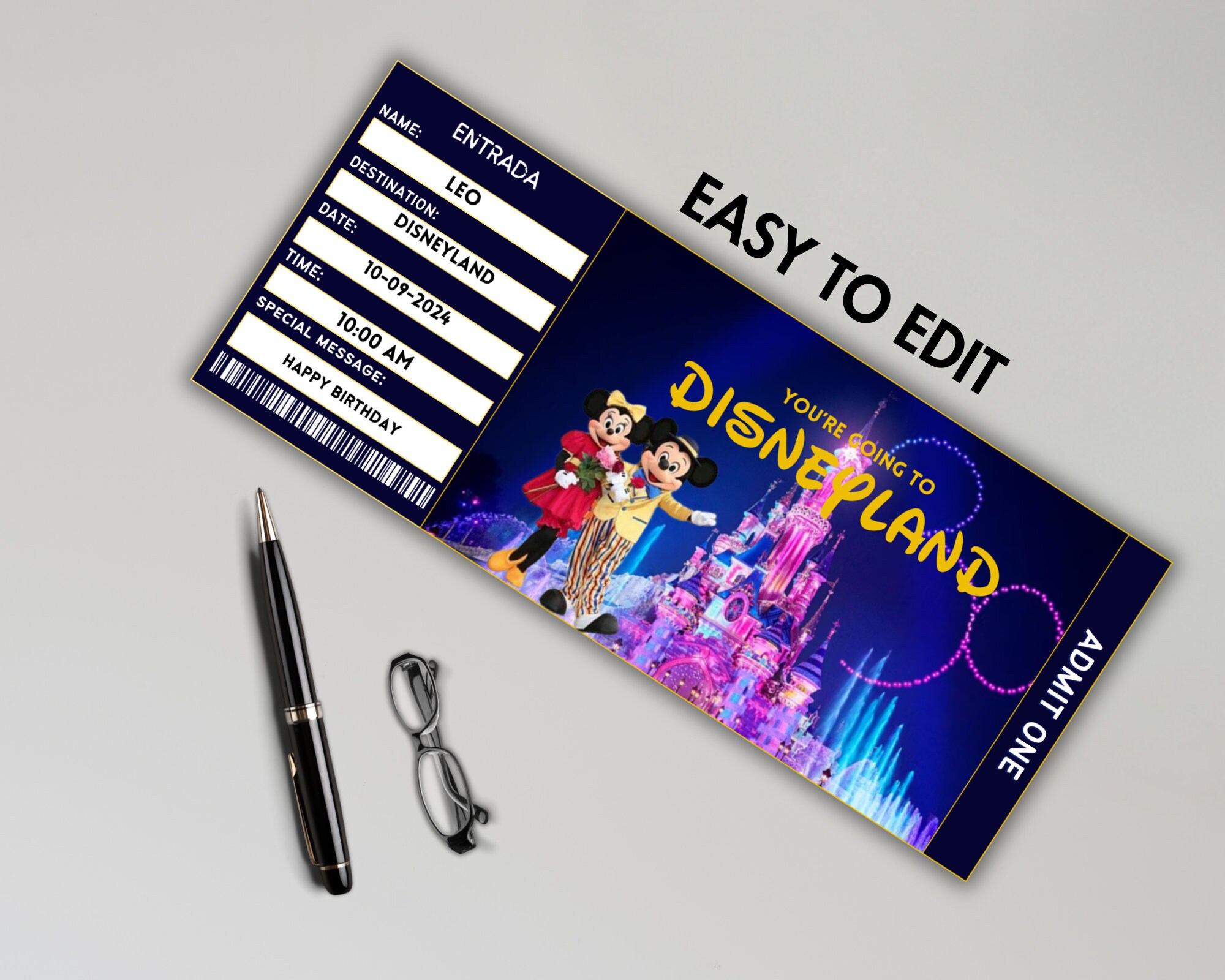 Printable Disneyland Surprise Trip Ticket Template, Surprise Reveal ...