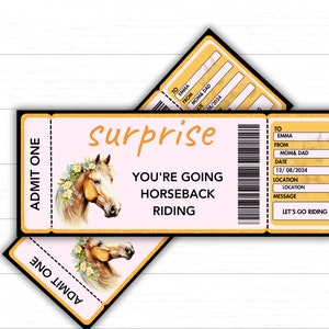 Printable Horse Riding Surprise Ticket, Horseback Riding Ticket, Ticket ...