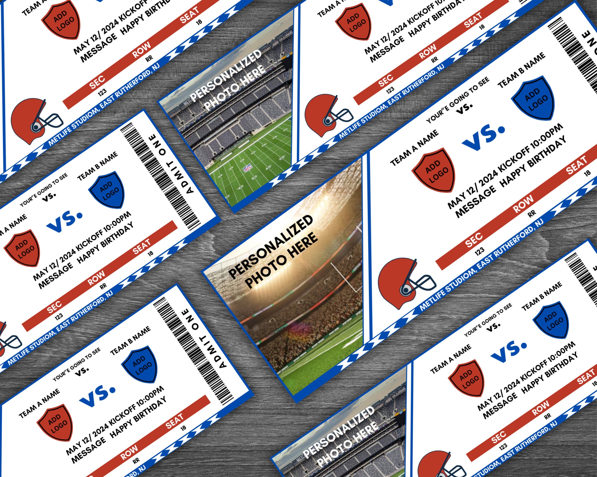 Customizable Football Ticket Template, Birthday Gift, Football Lovers ...