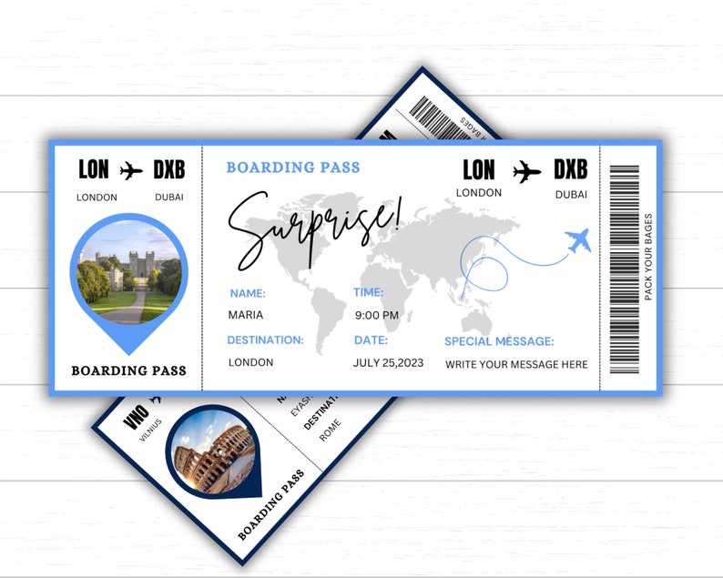 Editable Boarding Pass Template, Printable Personalized Airline Ticket ...
