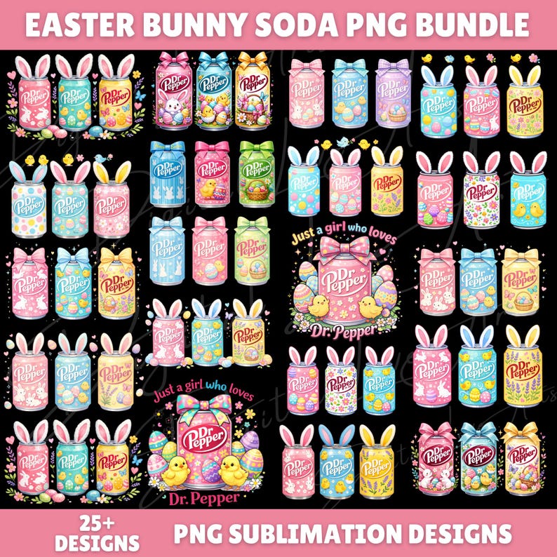 25+ Bunny Easter Soda PNG, Retro Soda Can Easter Design, Cute Cartoon ...