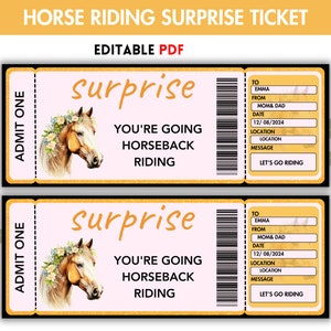 Printable Horse Riding Surprise Ticket, Horseback Riding Ticket, Ticket ...