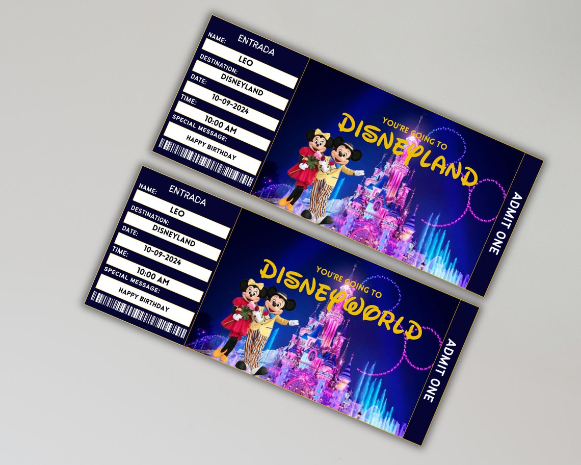 Printable Disneyland Surprise Trip Ticket Template, Surprise Reveal ...