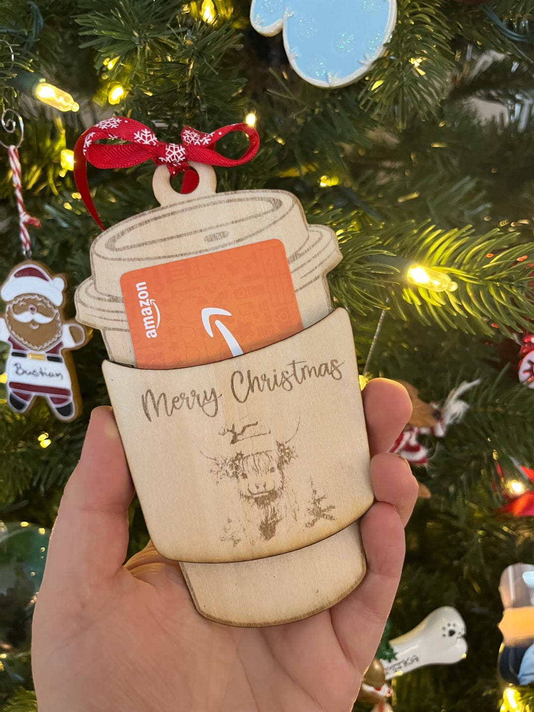 Personalized Gift Card Holder, Coffee Cup Ornament With Designs - Etsy