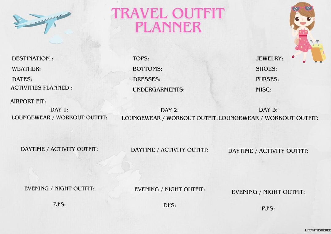 Printable Travel Outfit Planner - Etsy