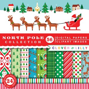 56 CHRISTMAS Clipart and Digital Papers, Northpole Collection, Santa ...