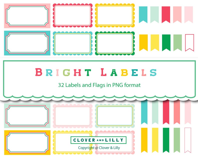 Bright Labels and Flags in Red Green Yellow Blue Pink | Etsy