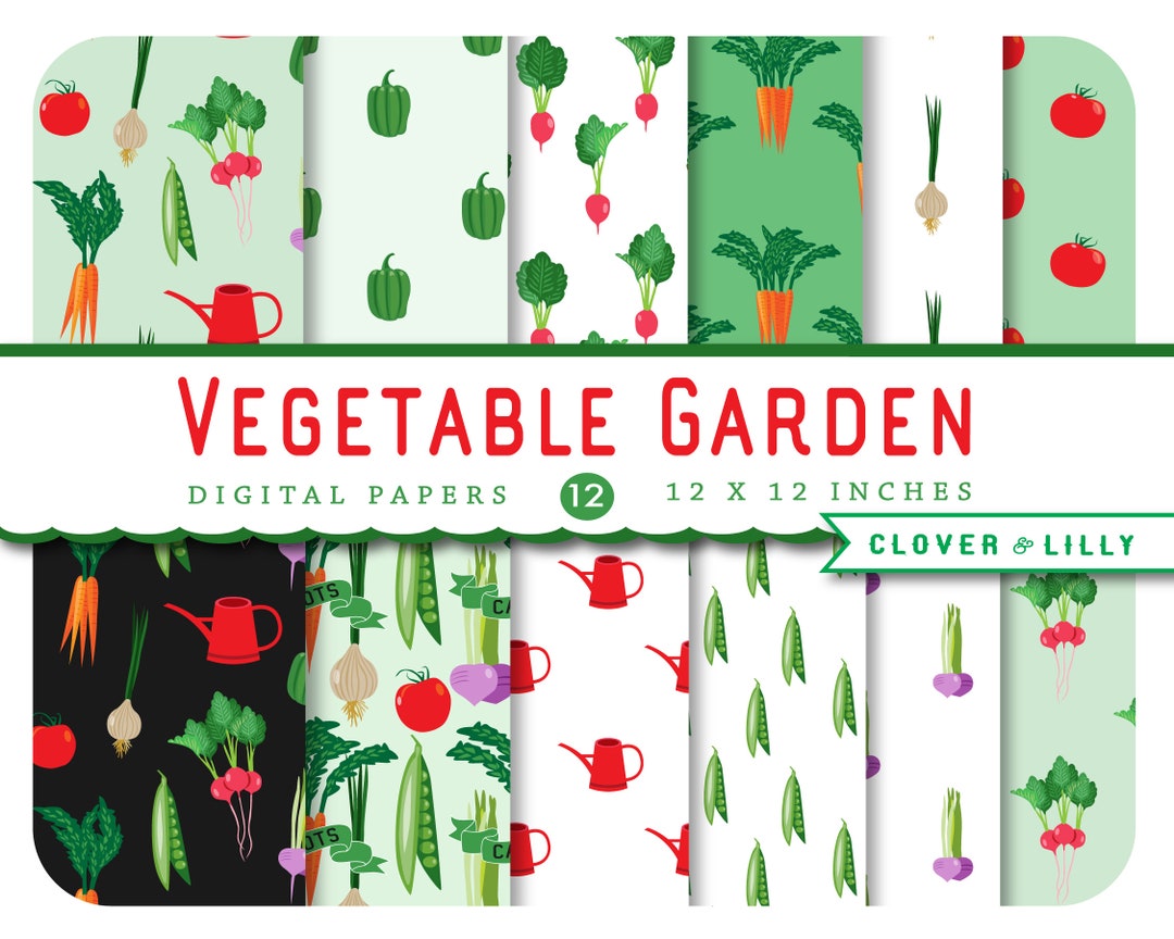 Vegetable Garden Digital Paper Vegetarian Scrapbook Papers - Etsy