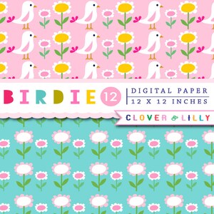 BIRDIE Digital Scrapbook Papers for Card Design, Invites, Birds, Garden ...