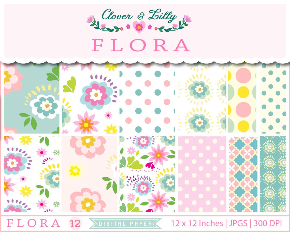 Floral digital paper FLORA instant download commercial use | Etsy