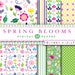 SPRING BLOOMS Floral Digital Paper With Spring Flowers With Polka Dots ...
