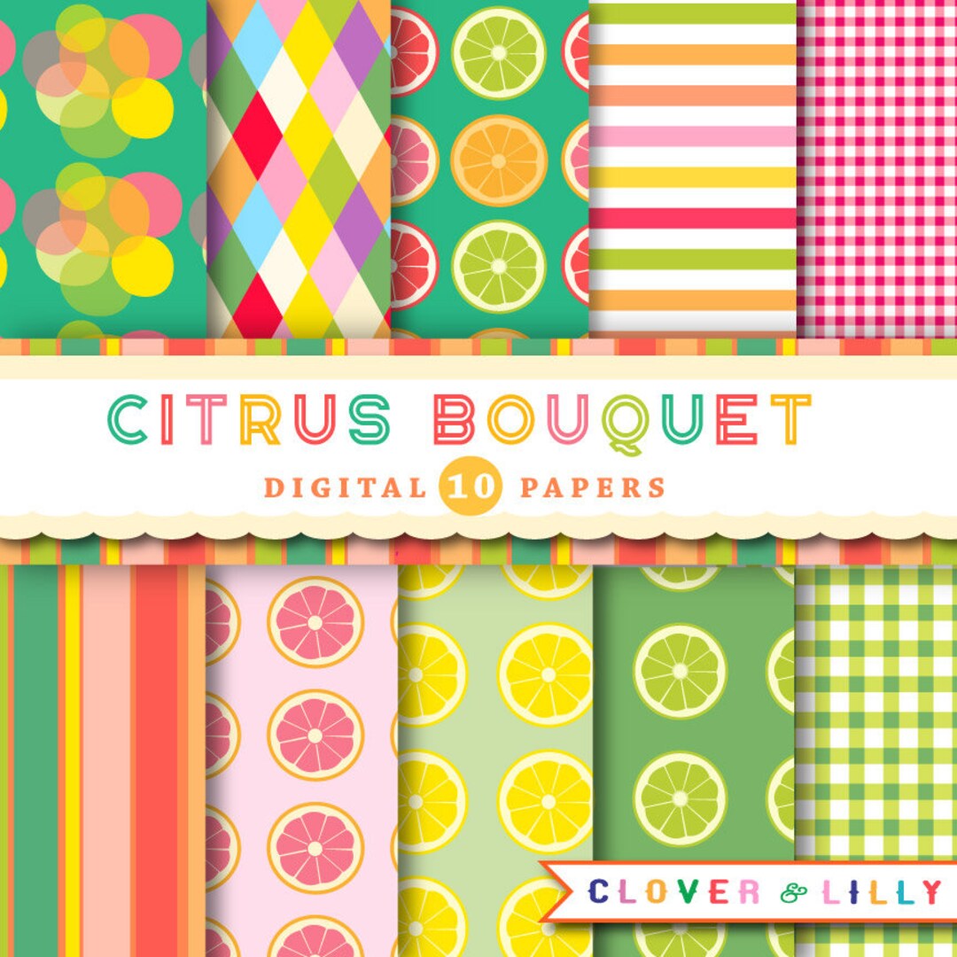 Citrus Digital Papers With Lemons, Limes, Grapefruit, Summer Scrapbook ...