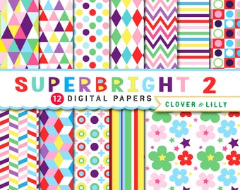 SUPER BRIGHT Digital Paper Colorful Hot Pink Purple Orange | Etsy