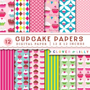 Cupcake Digital Scrapbook Papers for Birthday Invites, Toppers, Cupcake ...