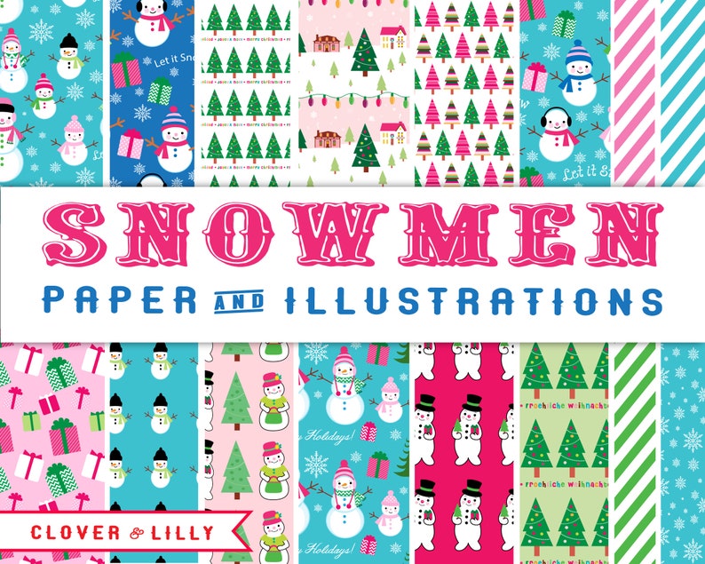 SNOWMEN CLIPART and Digital Paper for Christmas Holiday - Etsy