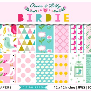 BIRDIE Digital Scrapbook Papers for Card Design Invites | Etsy