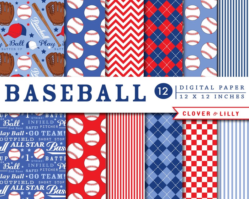Baseball Digital Papers Scrapbooking Invites Birthday Party - Etsy